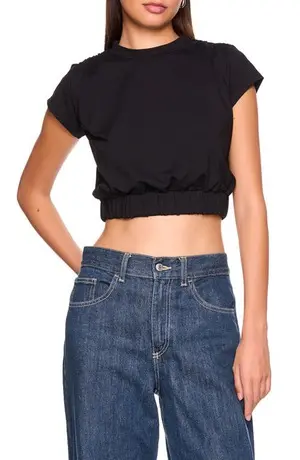 Susana Monaco Gathered Hem Cropped T-shirt Black