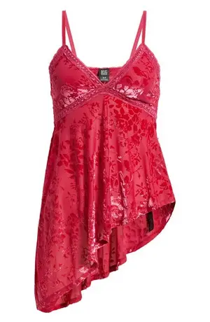 BDG URBAN OUTFITTERS Estelle Burnout Asymmetrical Hem Camisole - Pink