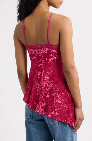 BDG URBAN OUTFITTERS Bdg Estelle Burnout Floral Asymmetrical Hem Camisole - Pink