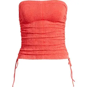 BDG URBAN OUTFITTERS Ruched Tapestry Bandeau Top - Red