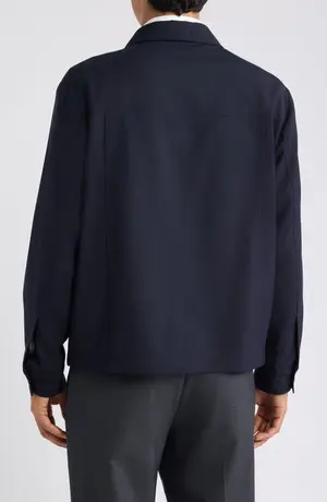 BOSS Virgin Wool Zip Jacket With Spread Collar - Dark Blue