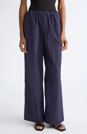 Staud Crinkled Nylon Wide-leg Pull-on Pants - Nightfall