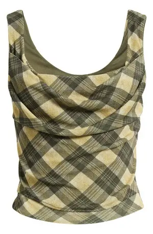 BDG URBAN OUTFITTERS Paisley Print Cowl Neck Corset Tank - Green Check
