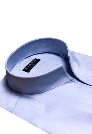 MASUTTO Charlote Tulip Stand Up Collar Long Sleeve Shirt - Blue