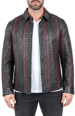 MACEOO Leather Basket Weave Jacket - Black