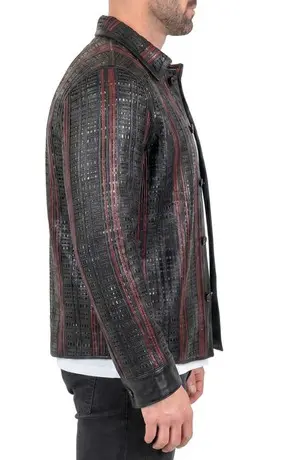 MACEOO Leather Basket Weave Jacket
