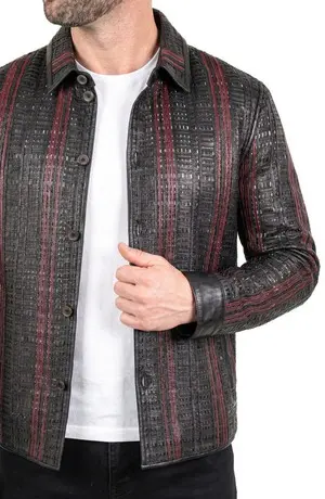 MACEOO Leather Basket Weave Jacket