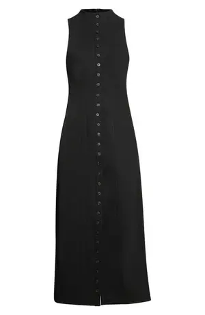 Staud Aris Mock Neck Button Front Midi Dress