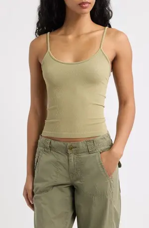 BDG URBAN OUTFITTERS Molly Glitter Cami With Spaghetti Straps And Scoop Neck - Khaki