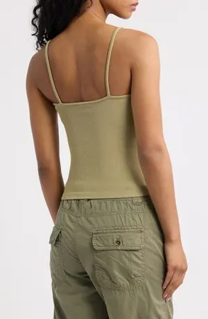 BDG URBAN OUTFITTERS Molly Glitter Cami With Spaghetti Straps And Scoop Neck - Khaki