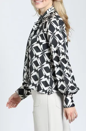 APNY Tie Neck Balloon Sleeve Top