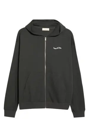 MUSEUM OF PEACE & QUIET Wordmark Waffle Stitch Zip Hoodie - Black