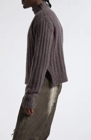 Rick Owens Ribbed Cashmere & Silk Funnel Neck Sweater - Dark Dust
