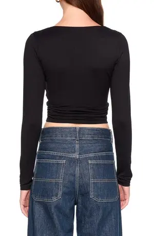 Susana Monaco Gathered Long Sleeve Top - Black