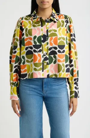 APNY Puff Sleeve Cotton Shirt - Citrus Multi