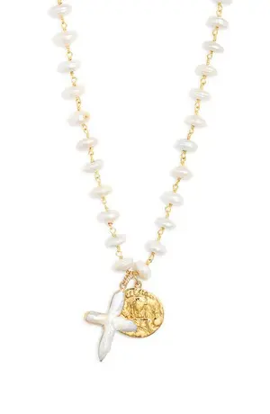 CHILD OF WILD El Mar Imitation Pearl Cross Necklace - Gold
