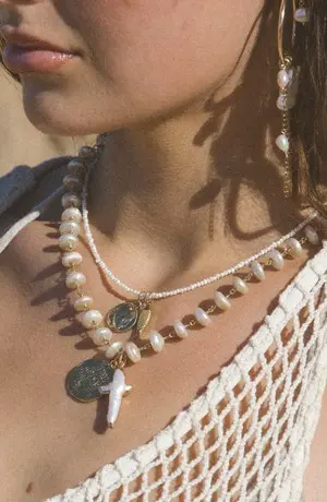 CHILD OF WILD Freshwater Pearl And Cross Necklace