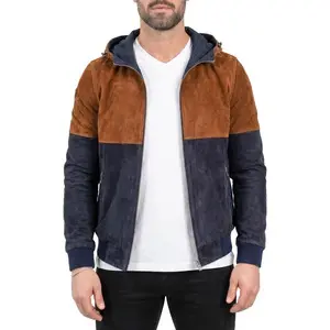 MACEOO Colorblock Leather Hooded Jacket