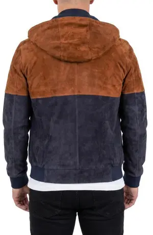 MACEOO Colorblock Leather Hooded Jacket