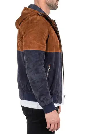 MACEOO Colorblock Leather Hooded Jacket