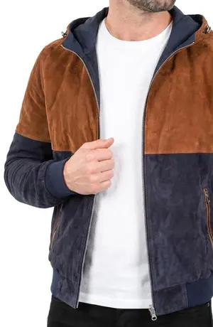 MACEOO Colorblock Leather Hooded Jacket