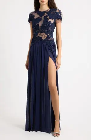 NADINE MERABI Sloane Floral Appliqué Cocktail Minidress - Navy