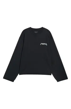 PURPLE BRAND Crop Wide Long Sleeve Graphic T-shirt - Black