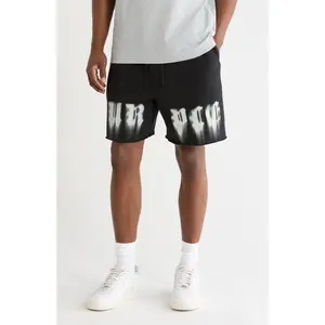 PURPLE BRAND Cotton Fleece Sweat Shorts With Raw Edge Hem And Graphic Logo - Black