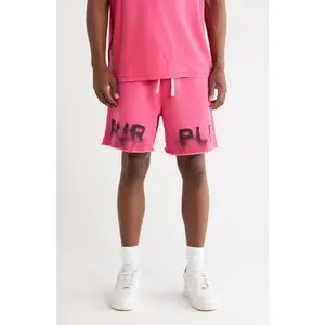 PURPLE BRAND Cotton Fleece Sweat Shorts With Raw Edge Hem And Graphic Logo - Pink