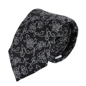 ASCENTIX Floral Stencil Print Necktie - Black