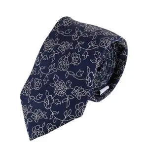 ASCENTIX Floral Stencil Print Necktie - Navy