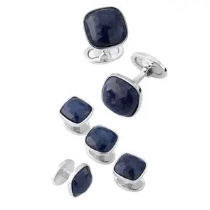 JAN LESLIE Sapphire Square Sterling Cufflink Stud Set - Blue