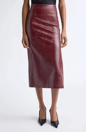Alice + Olivia Faux Leather Midi Skirt - Cognac
