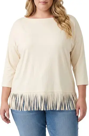 Karen Kane Fringe Hem Boatneck Top - Cream