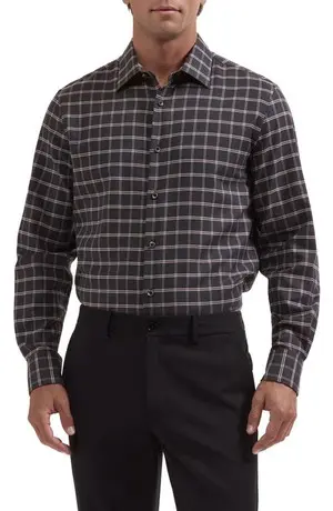 Bugatchi Julian Plaid Cotton And Cashmere Shirt - Anthracite