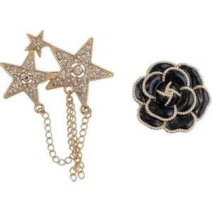 PANACEA Set Of 2 Star And Flower Brooches - Black