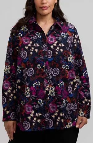Foxcroft Meghan Floral Print Cotton Button-up Shirt