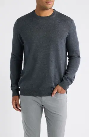 Bugatchi William Merino Wool Crewneck Sweater - Anthracite