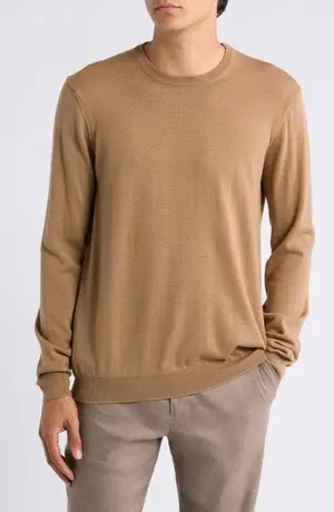 Bugatchi William Merino Wool Crewneck Sweater - Camel