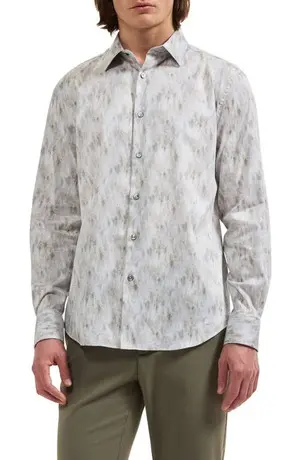 Bugatchi Julian Shaped Fit Print Stretch Button-up Shirt - Limestone
