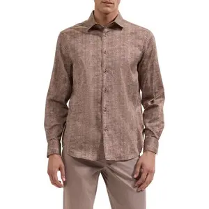 Bugatchi Alvin Shaped Geometric Cotton Blend Shirt - Sienna