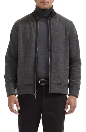 Bugatchi Full Zip Mock Neck Hoodie - Anthracite