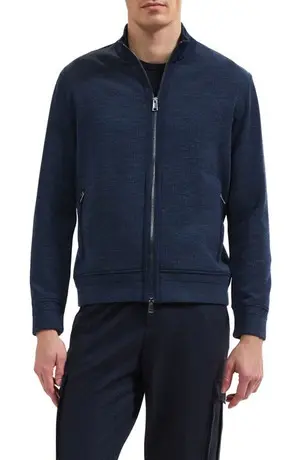 Bugatchi Full Zip Mock Neck Hoodie - Navy