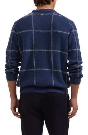 Bugatchi Grid Crewneck Wool & Cotton Sweater
