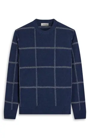Bugatchi Grid Crewneck Wool & Cotton Sweater
