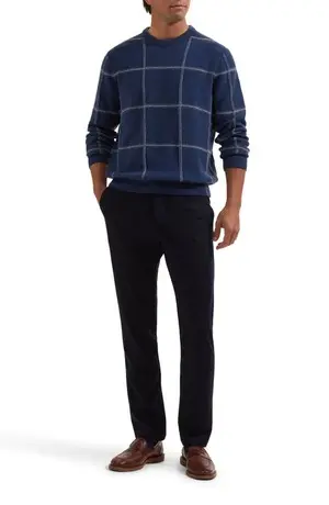 Bugatchi Grid Crewneck Wool & Cotton Sweater