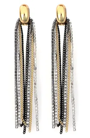 PANACEA Crystal Fringe Drop Earrings - Black