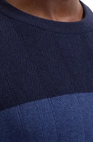 Bugatchi Aran Rib Crewneck Sweater - Navy