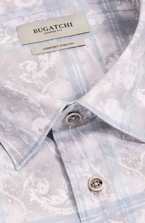 Bugatchi Julian Shaped Plaid Floral Button Up Shirt