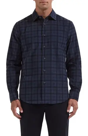 Bugatchi Axel Shaped Fit Long Sleeve Button Up Shirt - Navy